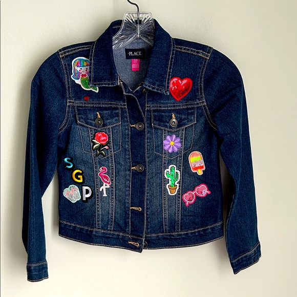 Place | Jackets & Coats | Place Denim Jacket With Colorful Patches ...